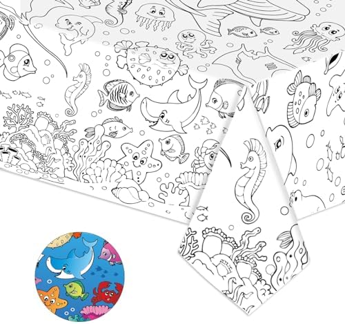 AHPYEUHK Under The Sea Coloring Tablecloth Giant 1 Pack Kids Paper ...