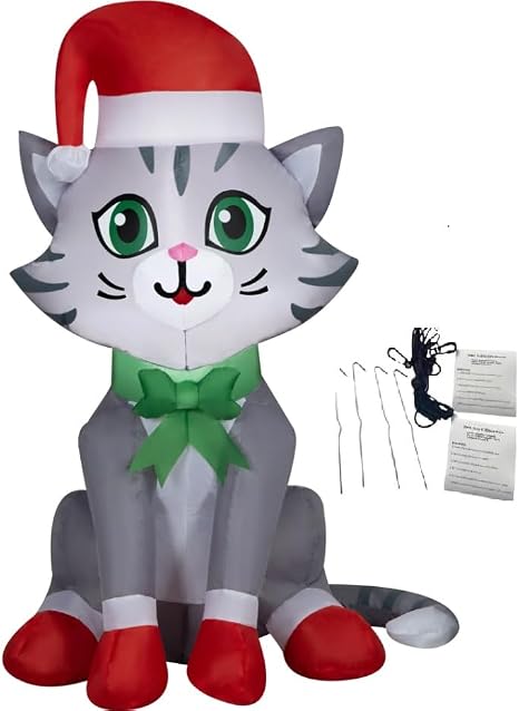Amazon.com: Christmas Inflatable Tabby Cat with Santa Hat 3.5 Foot ...