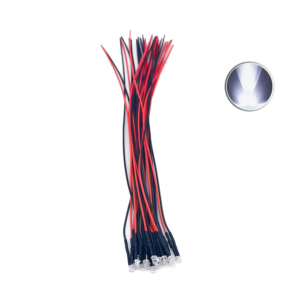 Amazon.com: 30pcs 12 Volt 3mm Flat top White LED Lights Emitting Diodes ...