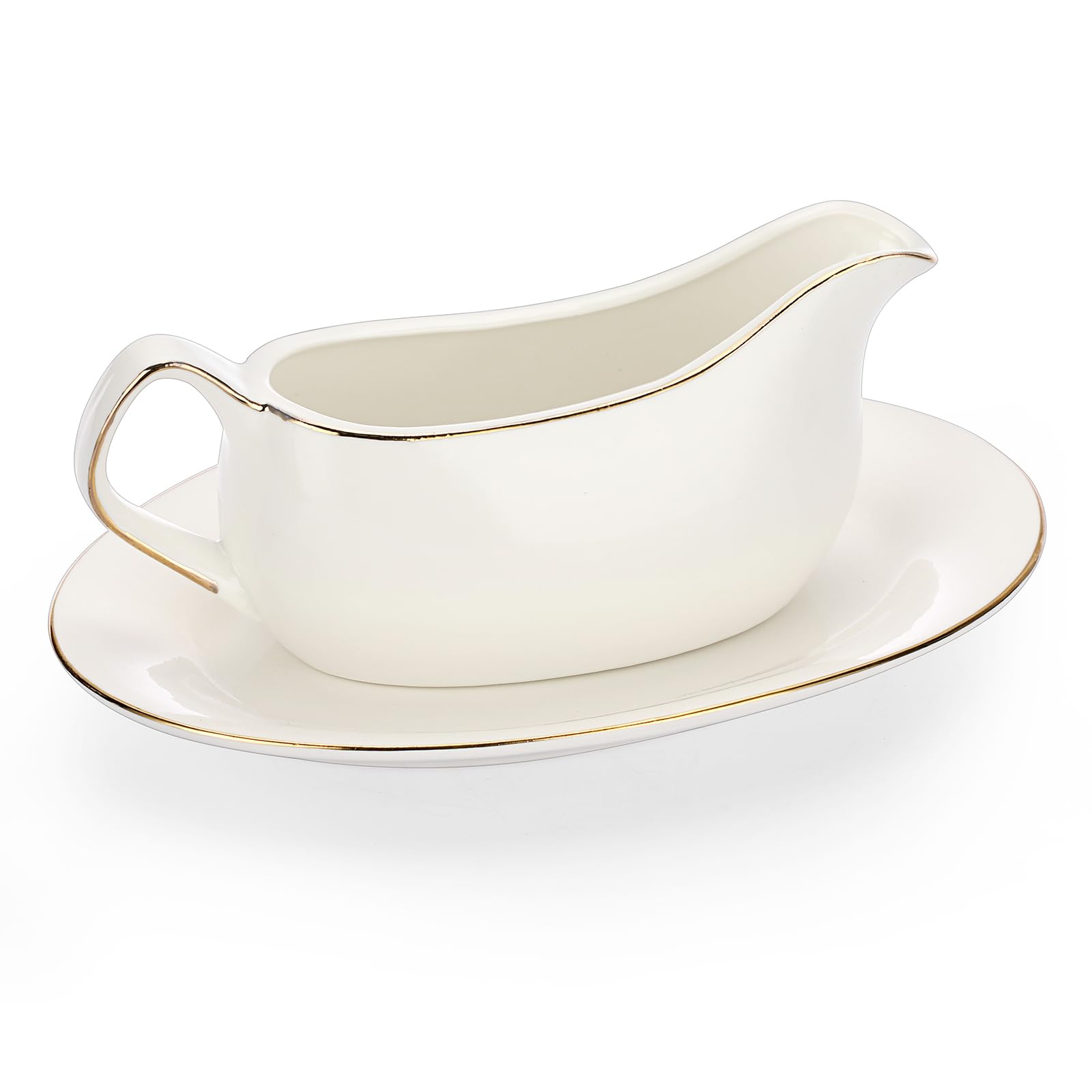 Amazon.com | BSTKEY 17 Oz White Ceramic Gravy Boat with Tray, Porcelain ...