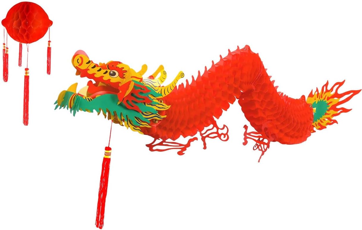 3D Chinese Dragon with Red Lantern for Chinese New Year Decorations ...