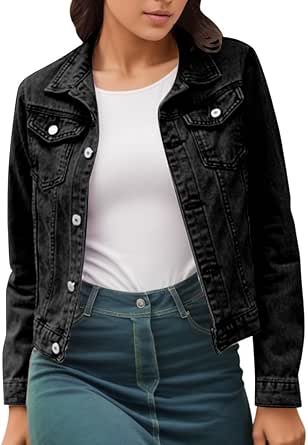 Women's Basic Button Down Stretch Fitted Long Sleeves Denim Jean Jacket ...