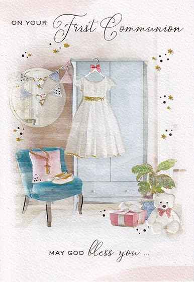 ICG First Communion Congratulations Card for Girls - Communion Dress ...