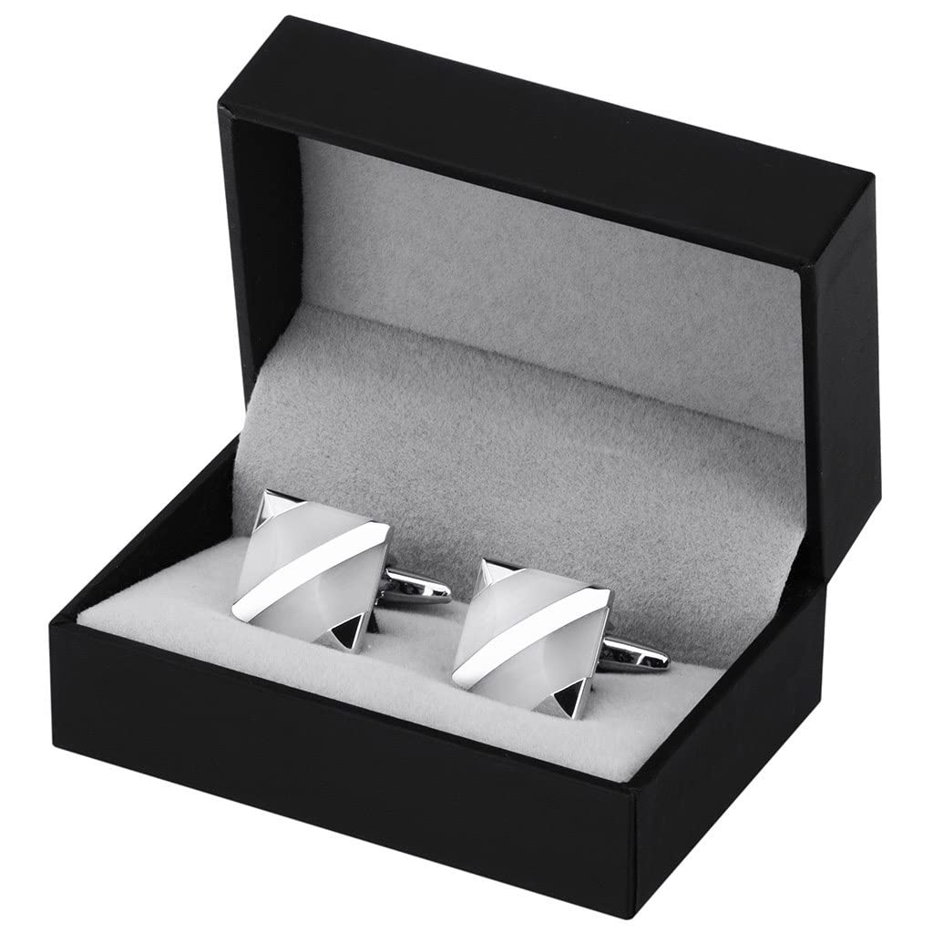 Amazon.com: QHYXT White Opal Cufflinks for Mens Shirt Cuffs Cuff Links ...
