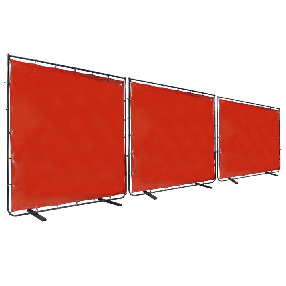 VIZ-PRO 3 Panel Red Vinyl Welding Curtain/Welding Screen With Frame, 6 ...