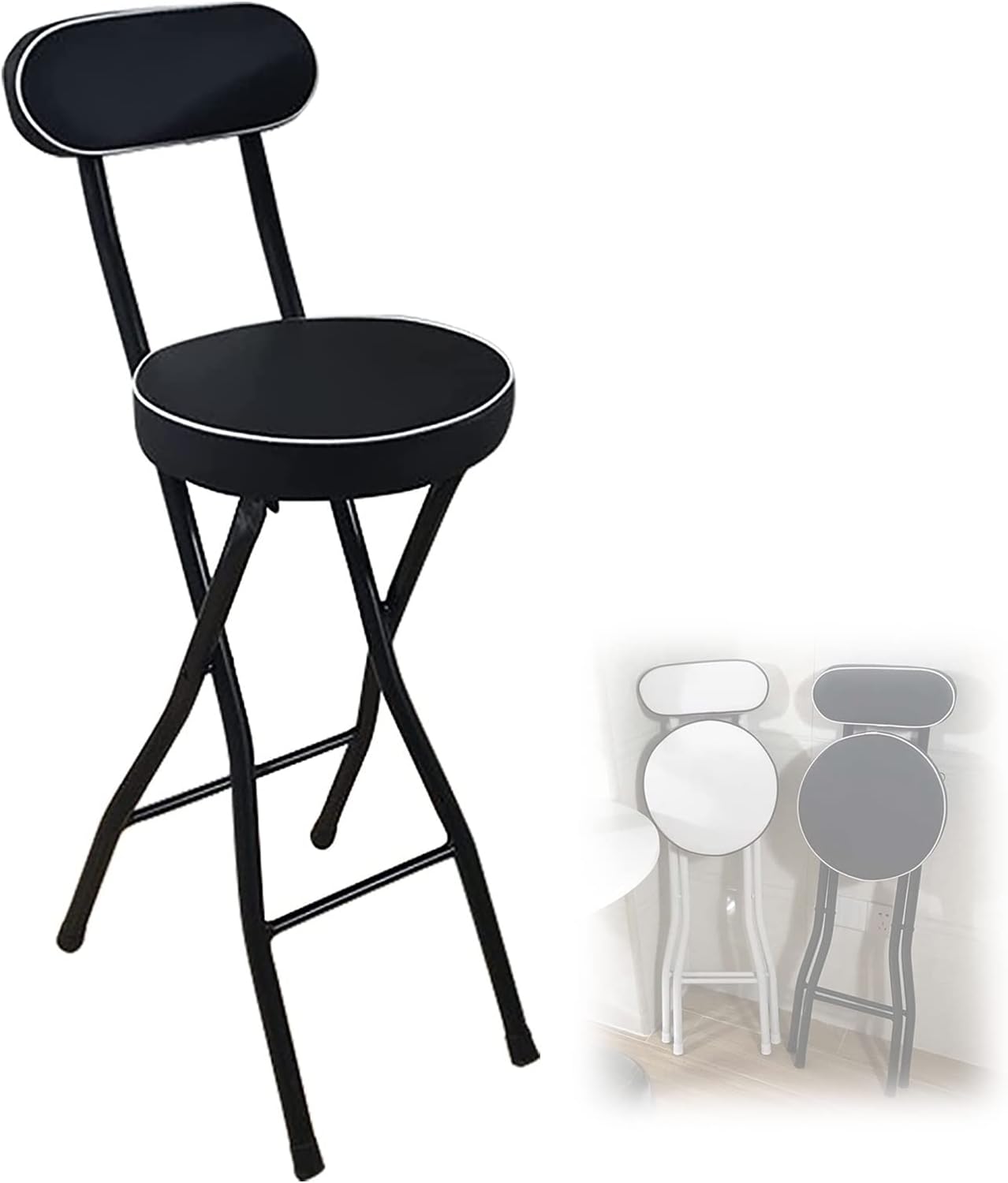 Amazon.com: Folding Bar Stool for Kitchens, Steel Frame Stool with Back ...