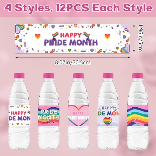 URROMA Happy Pride Month Water Bottle Labels, 48Pcs LGBTQ Rainbow ...