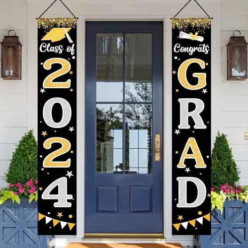 Amazon.com: Aaskuu Graduation Banner 2024 Black and Gold - 72.8x43.3 ...