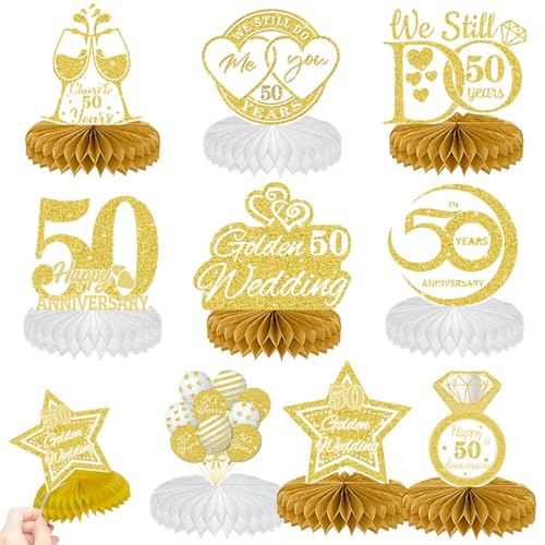 9Pcs Golden Wedding Anniversary Table Decorations,Honeycomb ...