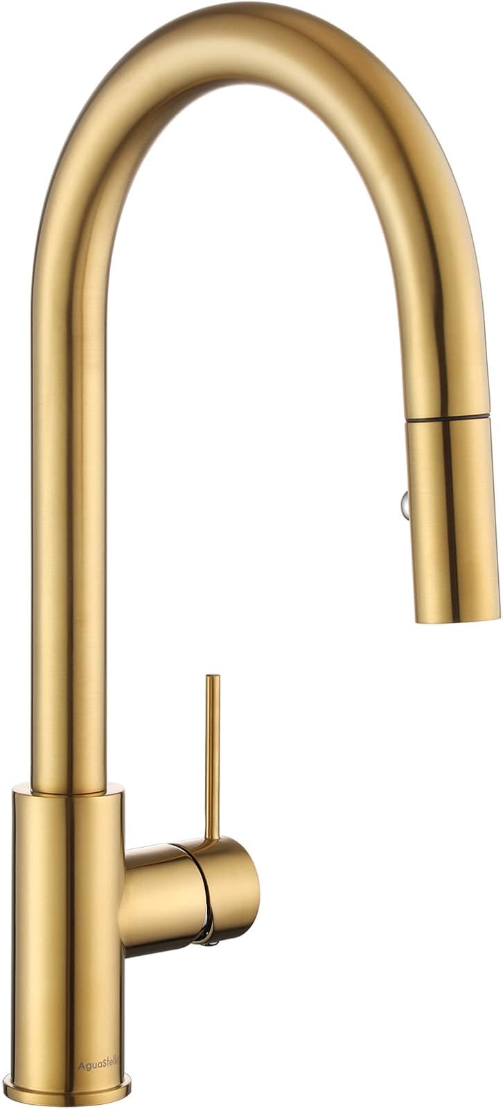 TURS Brushed Gold Kitchen Faucet Brass Kitchen Faucets with Pull Down ...