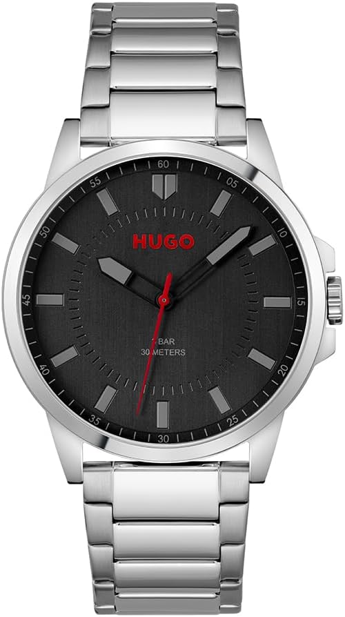 HUGO Analogue Quartz Watch for Men with Black Stainless Steel Bracelet ...