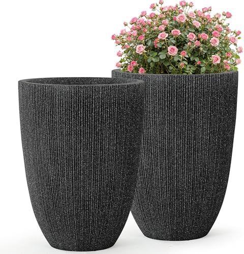 Amazon.com : Ultym 19" Concrete-Style Tall Round Planters for Indoor ...