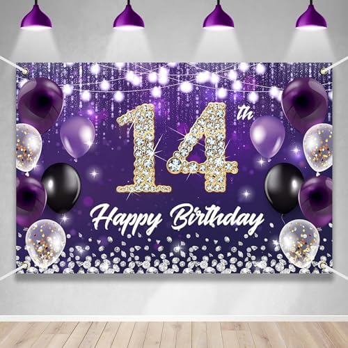 Amazon.com: Happy 14th Birthday Backdrop Banner Black and Red Theme ...