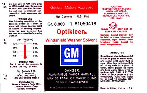 1967 GM OPTIKLEEN WINDSHIELD WASHER BOTTLE DECAL For Bel Air, Biscayne ...