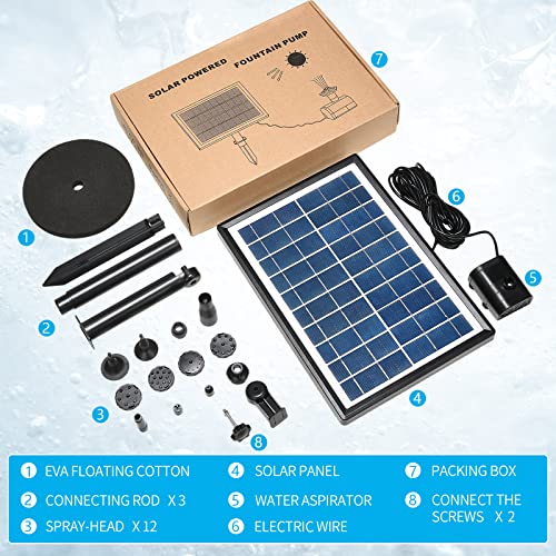 7W Solar Fountain Pump, DIY Solar Fountain Water Pump with 12 Fountain ...