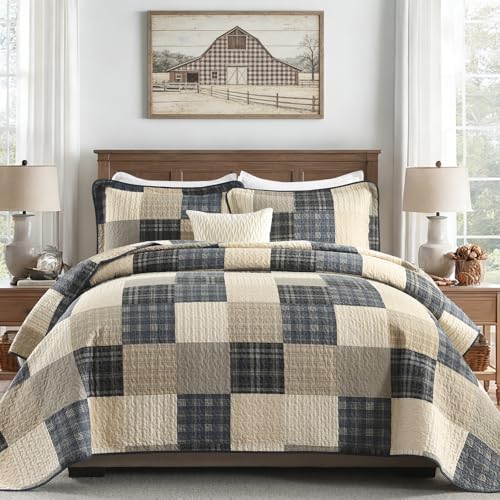 Amazon.com: SOElinens Quilts Queen Size - Plaid Design Farmhouse Queen ...