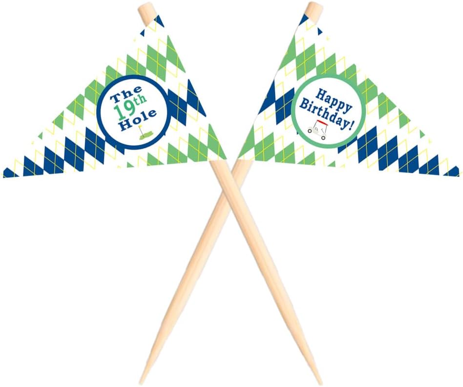 Golf Themed Toothpick Flags, 20 PCS The 19th Hole Happy Birthday Golf ...