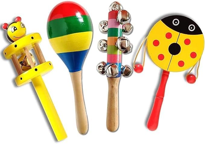 sk handicrafts Handmade Non Toxic Colorful Wooden Baby Rattle Toy - Set ...