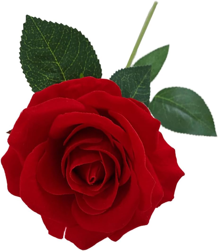 Amazon.com: 1 Set of 20-inch Single Rose with Stem Artificial Red Roses ...