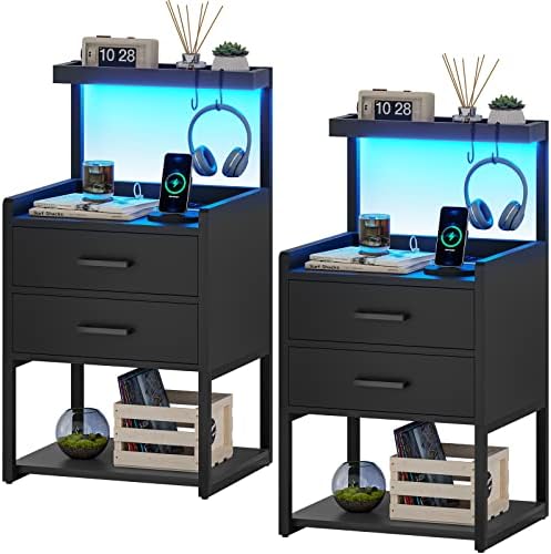 Amazon.com: Nightstand With Fingerprint Lock Drawer, Smart Nightstand ...