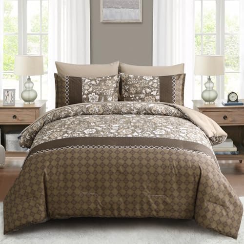 Amazon.com: WONGS BEDDING Brown Comforter Set Queen, 7 Pieces Bed in a ...