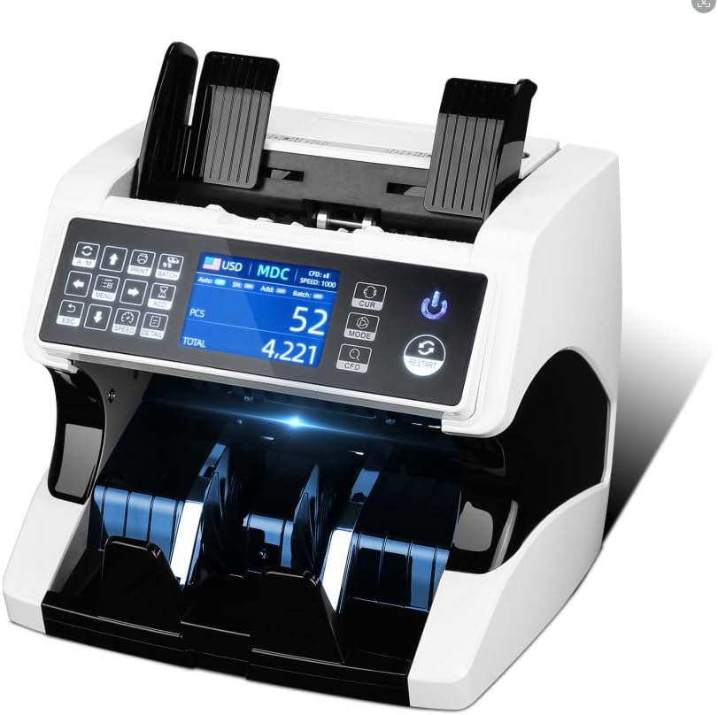 MUNBYN White Money Counter Machine Mixed Denomination, Value Counting ...