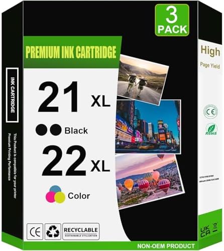 Amazon.com: Eficazink 21 22 21XL 22XL High Yield Ink Cartridge ...