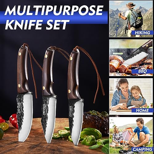 Topfeel 3PCS Viking Knife Set with Sheath Hand Forged Boning Knife ...
