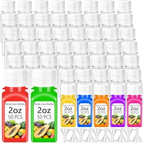 50PCS 2oz Small Plastic Shot Bottles with White Caps,Reusable Clear ...