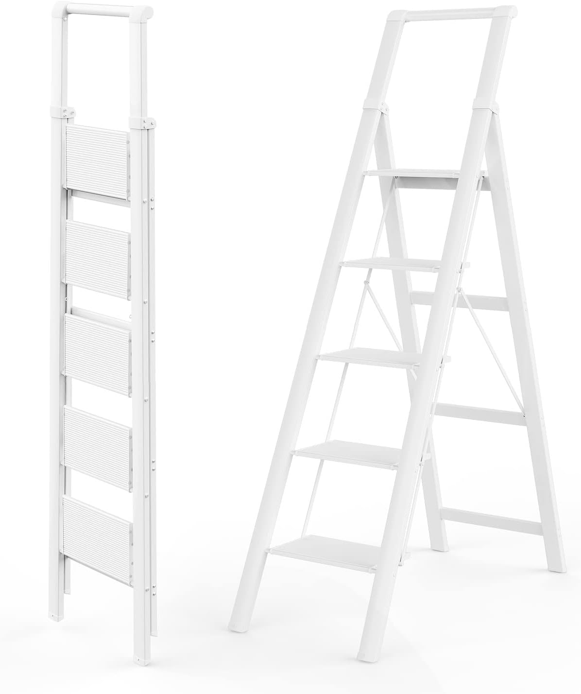 WOA WOA 5 Step Ladder, Lightweight Portable 5 Step Folding Ladder with ...