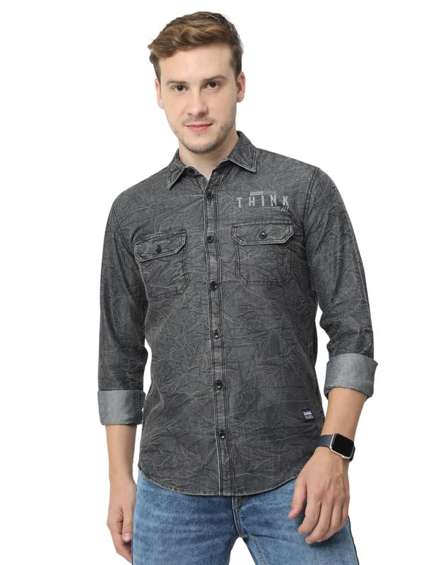Gaz America Men's Black Full Sleeve Regulr Collar Denim Shirt. (XX ...