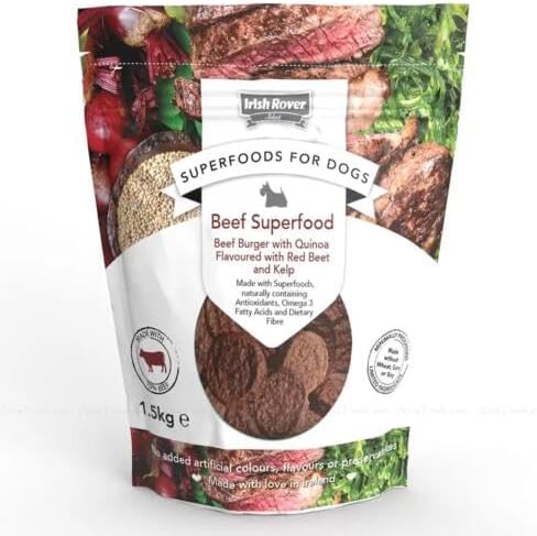 1.5Kg Irish Rover Superfoods Dogs Food Meat Treats Beef Burger Quinoa ...