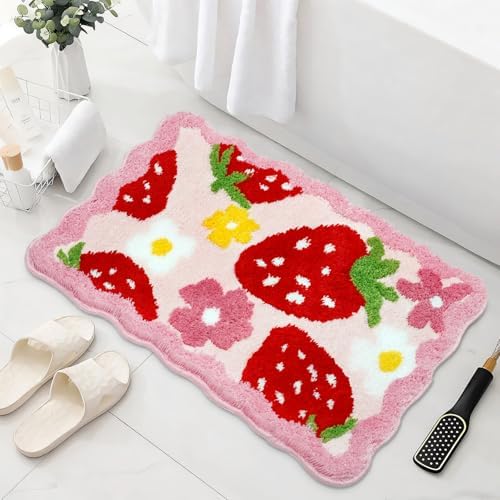 Amazon.com: Qleewei Strawberry Bath Mat Strawberry Bathroom Rug Cute ...