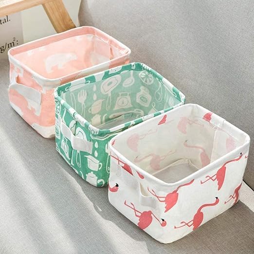 Nook store,Canvas Fabric Foldable Mini Storage Basket - Set of 3 Small ...