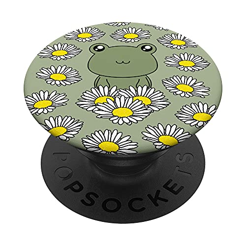 Cottagecore Aesthetic Kawaii Frog Daisy Flower Sage Green PopSockets ...