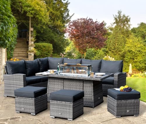 Rattan Garden Furniture with Fire Pit Table - Premium Series - 9 Seater ...