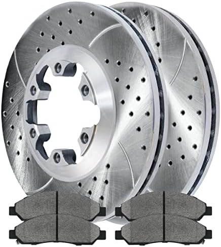 Amazon.com: AutoShack Pair of 2 Front Drilled and Slotted Brake Rotors Silver and Ceramic Pads ...