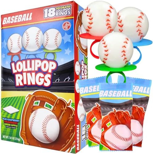 Amazon.com : Baseball Lollipop Rings, Individually Wrapped Candy for ...