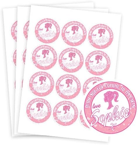 Doll Style Glitter Design Personalised Round Stickers 60mm - Single ...
