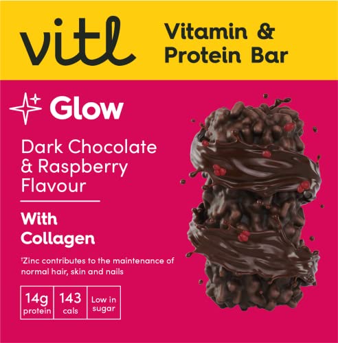 Vitl Glow Bar 15 x 40g - Dark Chocolate & Raspberry Flavour Vitamin ...