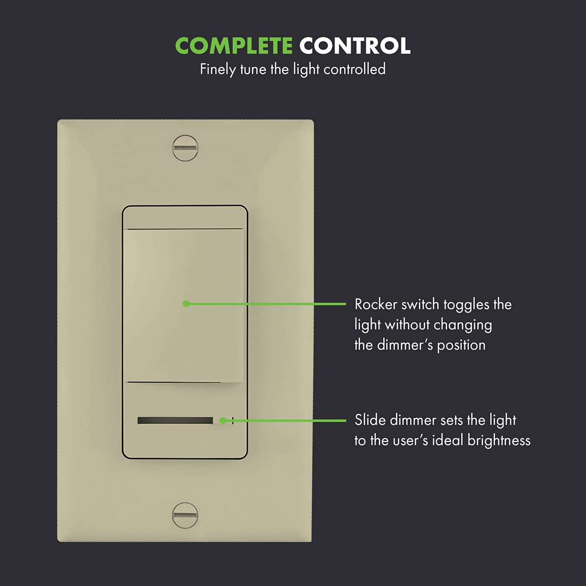Snapklik.com : In Wall Slide Dimmer Switch, For 150W Dimmable LED, 600W ...