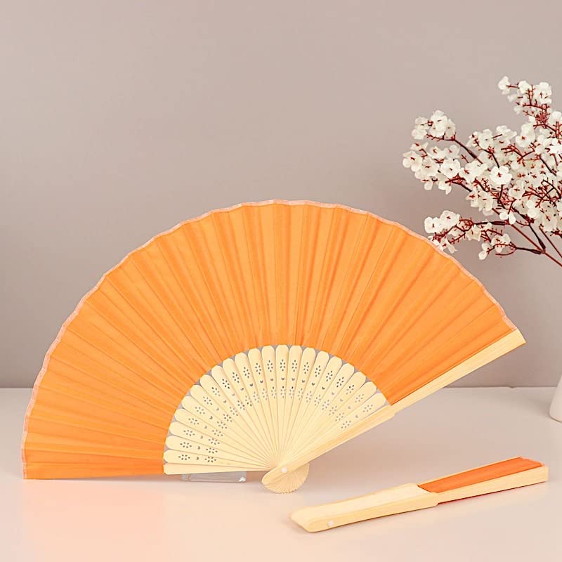 Orange Wedding Fans For Favors Bezall 50Pcs Orange Hand Fan Organza