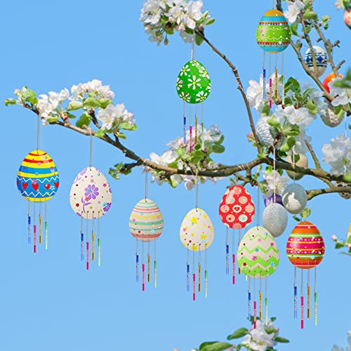 WEDNOK 10 Pack Easter Egg Wind Chime Craft Kits Wooden Wind Chime Kids ...