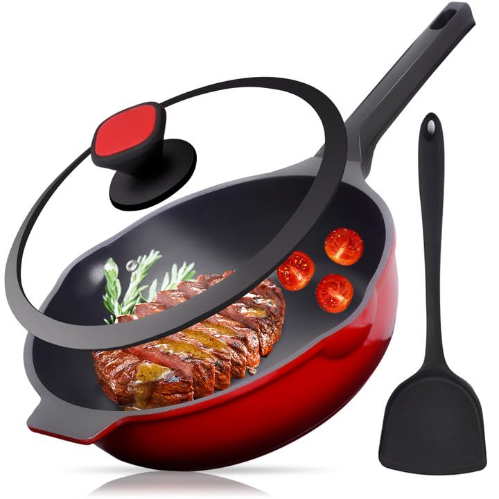 Amazon.com: GREAGLE Nonstick Deep Frying Pan Skillet with Lid, 12 inch ...