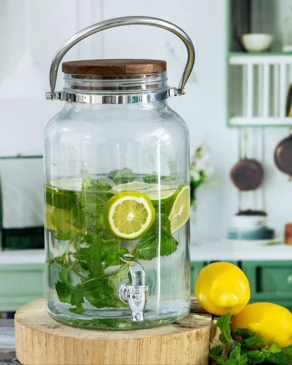 Buy INOVIQUE Premium Glass Dispenser (5500ML) with Wooden Lid, Cork Tap ...