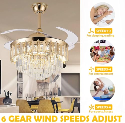 oltao Crown Smart Chandelier Ceiling Fan with BLDC Motor, Dimmable 3 ...