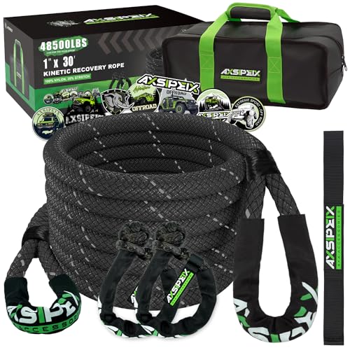 AXSIPEIX 1"×30ft Kinetic Recovery Rope (48,500lbs) Heavy Duty Offroad ...