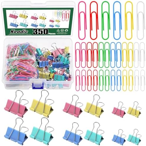 Keadic 350Pcs Color Paper Clips and Binder Clips Assorted Sizes Set ...