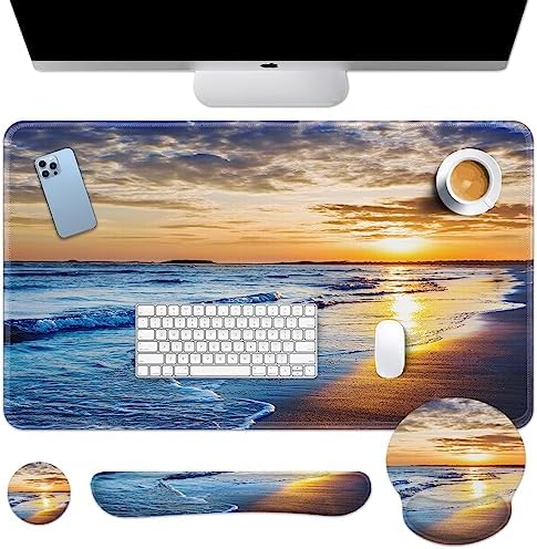 Amazon.com: Arttown Sunset Sea Sun Desk Mat, Ocean Beach Blue Mouse Pad ...