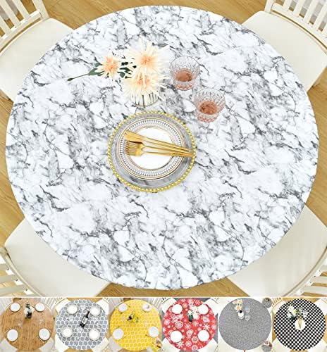 Amazon.com: Blue and White Geometric Round Waterproof Table Cover 60 ...